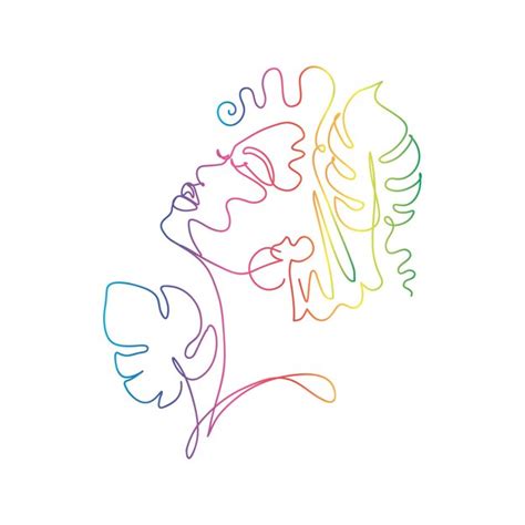 Premium Vector A Colorful Line Art Of A Woman With A Green Leaf On Her Head