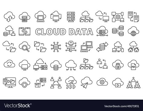 Cloud Data Icon Set In Line Design Storage Vector Image