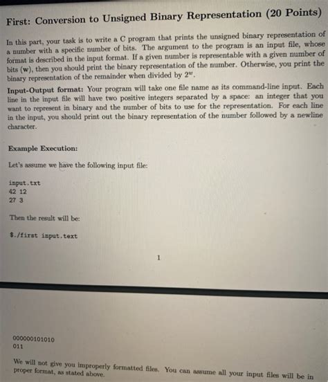 Solved First Conversion To Unsigned Binary Representation