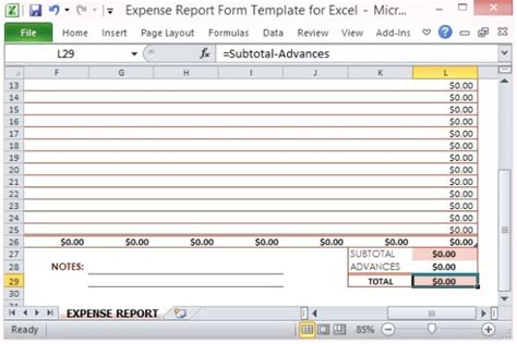 Expense Report Form Template For Excel