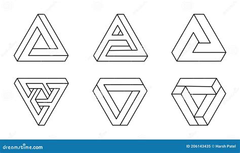 Impossible Shapes Line Art Design Element Optical Illusion Vector Illustration Stock Vector