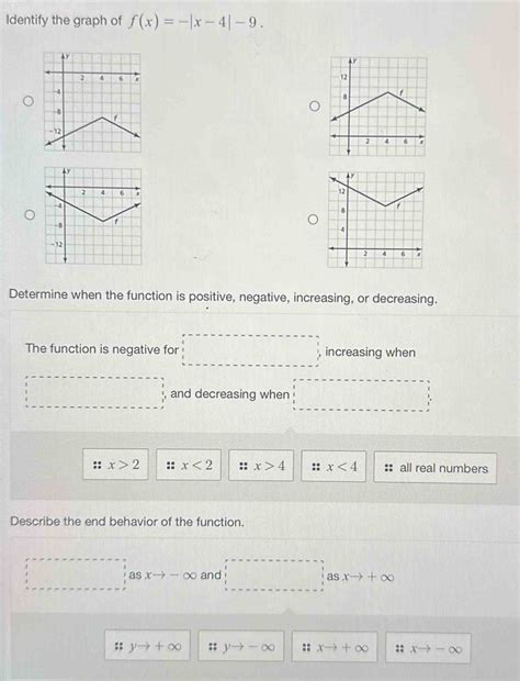 Solved Identify The Graph Of F X X 4 9 Determine When The Function Is Positive Negativ