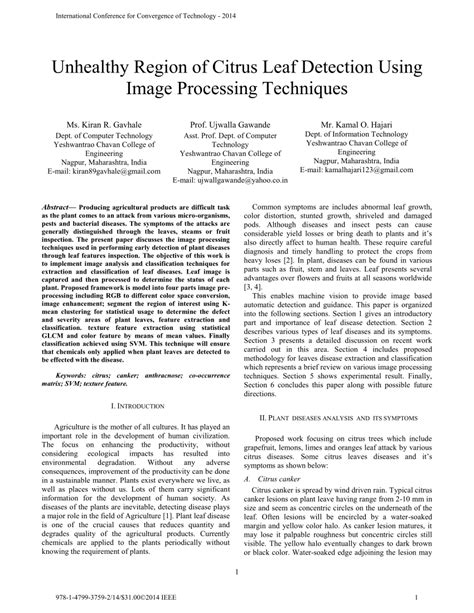Pdf Unhealthy Region Of Citrus Leaf Detection Using Image Processing Techniques
