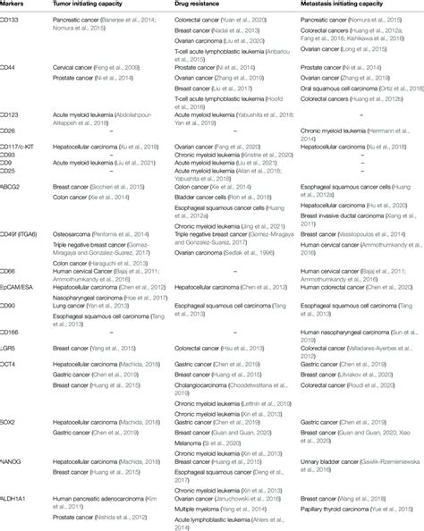 CSC Markers Identified In Different Cancers Download Scientific Diagram