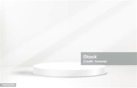연단이 있는 빈 흰색 인테리어를 조명했습니다 제품 디자인을 위한 쇼케이스 템플릿입니다 3d 벡터 배경 0명에 대한 스톡 벡터 아트 및 기타 이미지 Istock