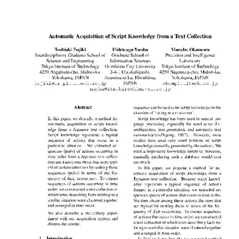 Automatic Acquisition Of Script Knowledge From A Text Collection Acl Anthology