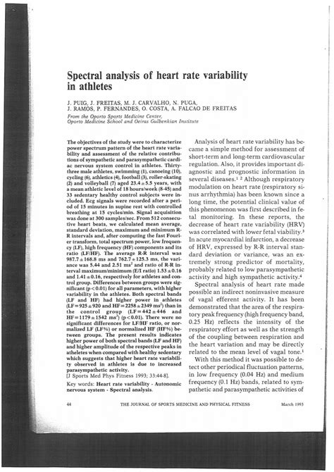 Pdf Spectral Analysis Of Heart Rate Variability In Athletes