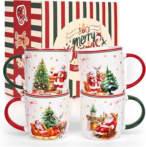 Gingprous Set Of 4 Christmas Coffee Mugs Set 11 Oz Ceramic Christmas