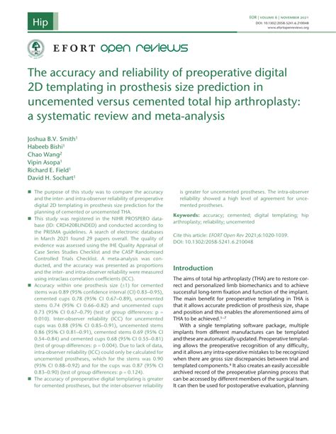 Pdf The Accuracy And Reliability Of Preoperative Digital 2d Templating In Prosthesis Size