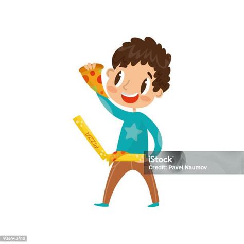 흰색 배경에 피자 벡터 일러스트 레이 션을 먹고 귀여운 소년 건강한 생활방식에 대한 스톡 벡터 아트 및 기타 이미지 건강한 생활방식 귀여운 만화 Istock