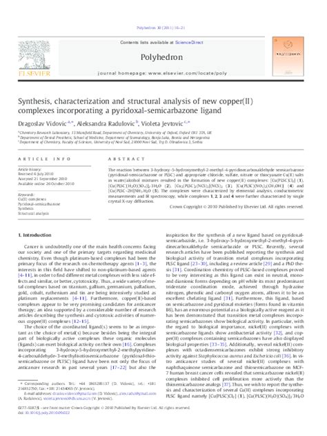 Pdf Synthesis Characterization And Structural Analysis Of New Copper Ii Complexes