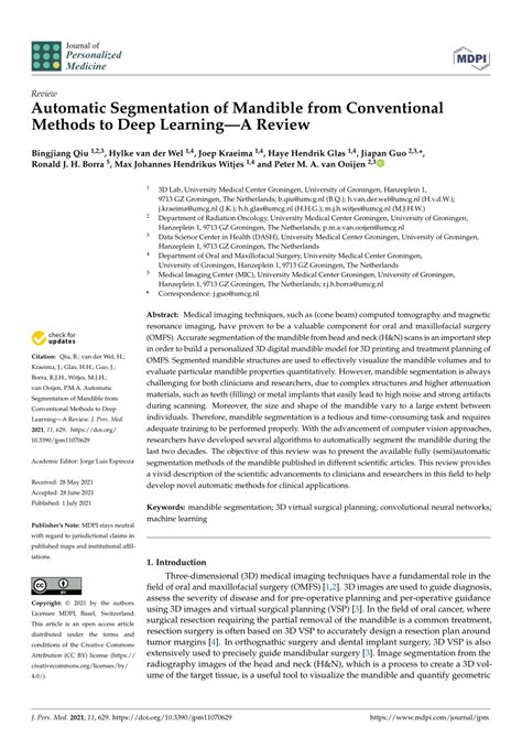 Pdf Automatic Segmentation Of Mandible From Conventional Methods To