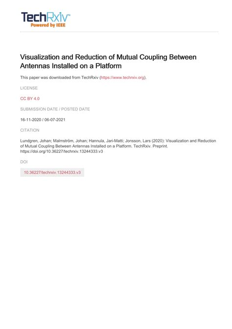 Pdf Visualization And Reduction Of Mutual Coupling Between Antennas Installed On A Platform