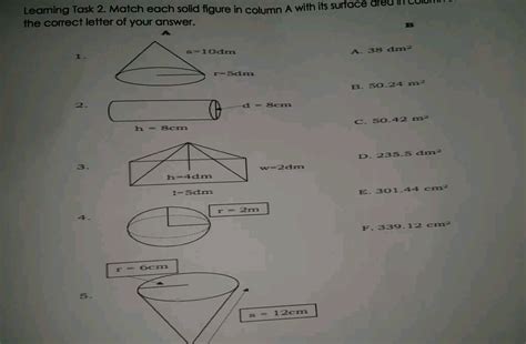 Solved Learning Task 2 Match Each Solid Figure In Column A With Its