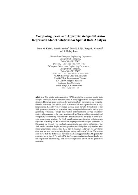 Pdf Comparing Exact And Approximate Spatial Auto Regression Model Solutions For Spatial Data