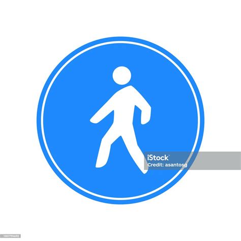 흰색 배경에 격리 된 파란색과 흰색의 둥근 트래픽 신호 보행자를 위한 필수 도로 보행자에 대한 스톡 벡터 아트 및 기타 이미지 보행자 곡선 교통 Istock