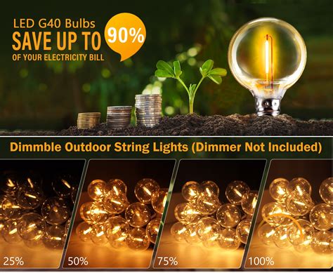 LED Outdoor String Lights FT LED Patio Lights With Pcs Shatterproof Bulbs IP Waterproof