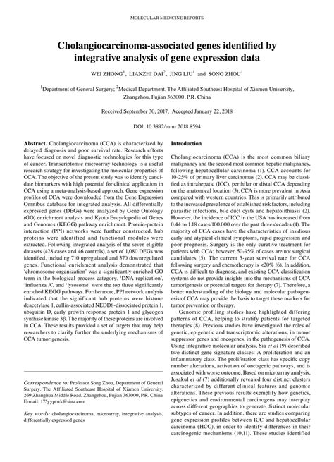 Pdf Cholangiocarcinoma‑associated Genes Identified By Integrative