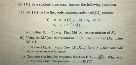 solved 1 let y be a stochastic process answer the