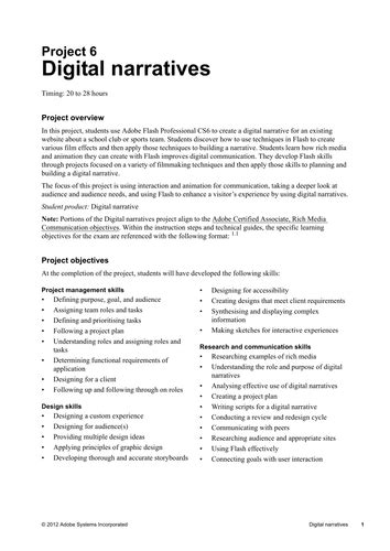 Digital Design Cs6 Digital Narratives Teaching Resources