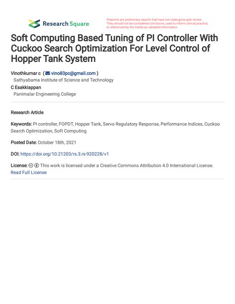 pdf soft computing based tuning of pi controller with cuckoo search