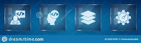 Set Front End Development Layers And Website Statistic Square Glass Panels Stock