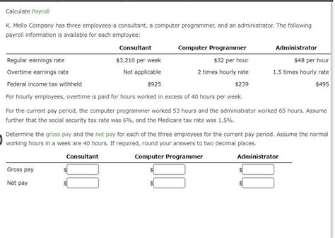 Solved Calculate Payroll K Mello Company Has Three