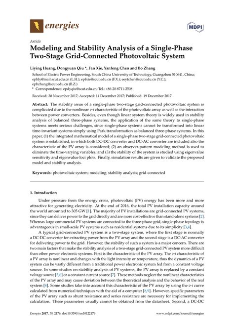 PDF Modeling And Stability Analysis Of A Single Phase Two Stage Grid Connected Photovoltaic System