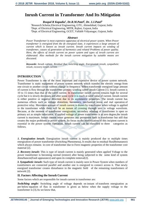 Pdf Inrush Current In Transformer And Its Mitigation Dokumen Tips