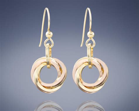 Yellow And Rose Gold Earrings Rose Gold Knot Earrings Handmade 14k
