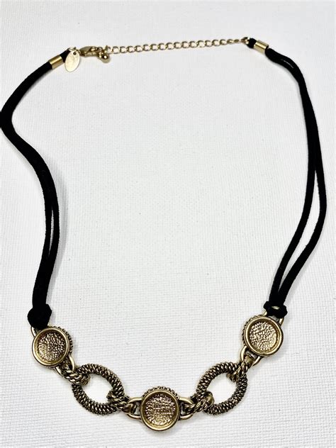 Lia Sophia Rhinestone Choker Black Faux Leather Cord Bib Etsy