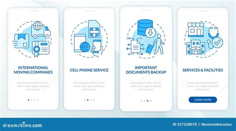 Prepare To Live Abroad Blue Onboarding Mobile App Screen Stock Vector Illustration Of Legal