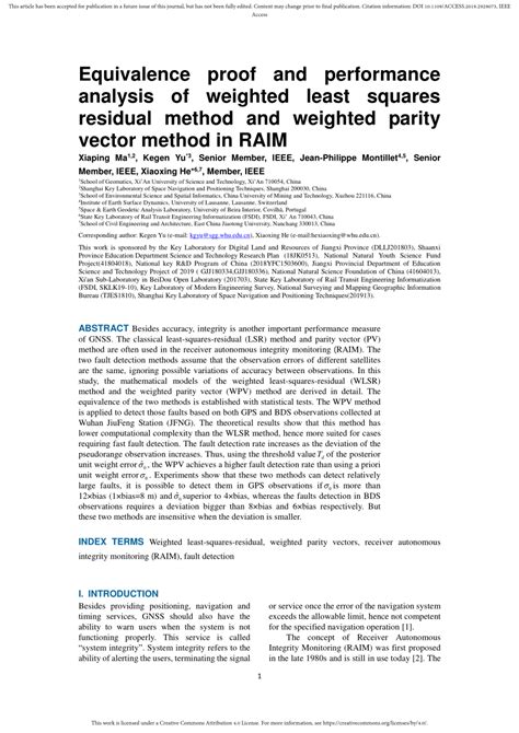 Pdf Equivalence Proof And Performance Analysis Of Weighted Least Squares Residual Method And