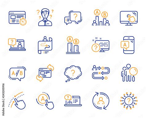 UX Line Icons Set Of AB Testing Journey Path Map And Question Mark Icons Usability Quiz Test