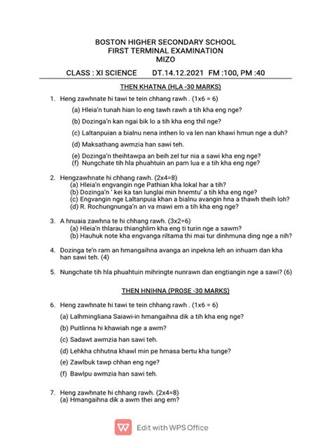 First Term Xi Sc Mizo Pdf