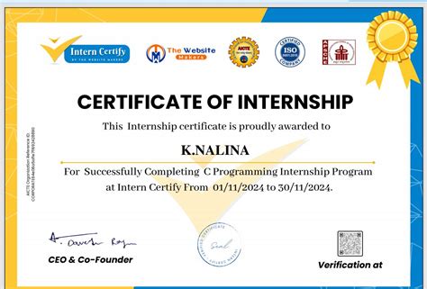 Nalina Kanagaraj On Linkedin Cprogramming Internship