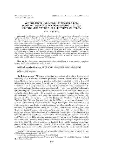 Pdf On The Internal Model Structure For Infinite‐dimensional Systems Two Common Controller