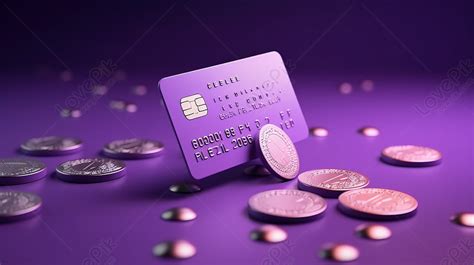 무현금 쇼핑 및 저축 개념 시각화 3d 렌더링된 신용 카드 및 동전을 사용한 생생한 보라색 배경 돈을 쓰다 배경 쇼핑 카드 배경 시각적 배경 이미지 Hd 돈을 쓰다