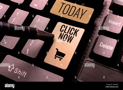 Writing Displaying Text Click Now Business Showcase Pressing The