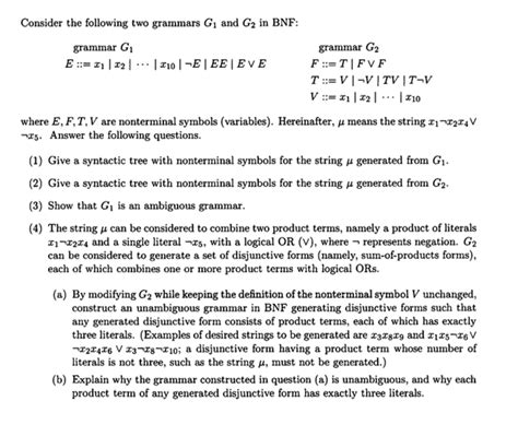 Solved T Consider The Following Two Grammars G1 And G2 In Bnf