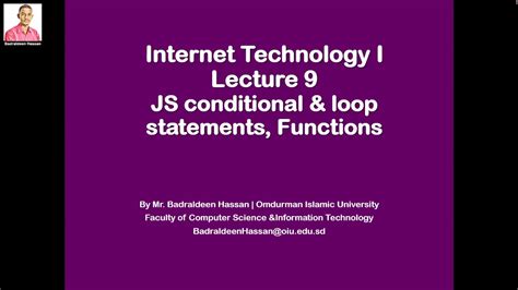 Internet Technology 1 Lecture 9 Js Conditional And Loop Statments Functions Youtube