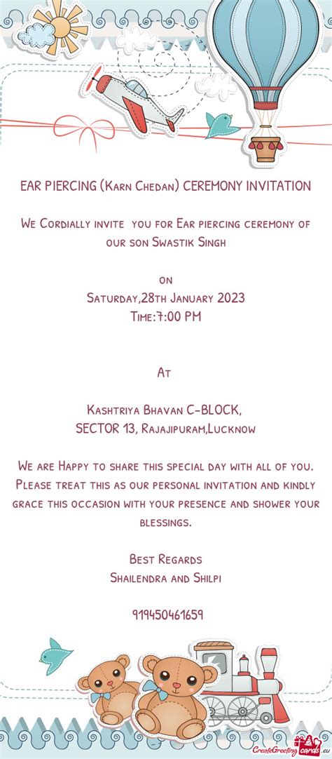 We Cordially Invite You For Ear Piercing Ceremony Of Our Son Swastik