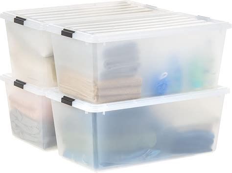 91 Qt Stackable Plastic Storage Bins With Lids 4 Pack Bpa Free See Through Organizing