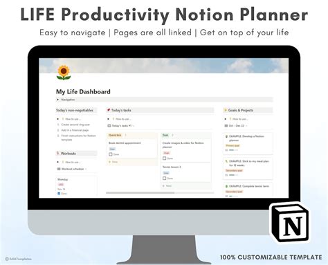 Notion Template Life Planner Notion Productivity Dashboard Notion Planner All In One