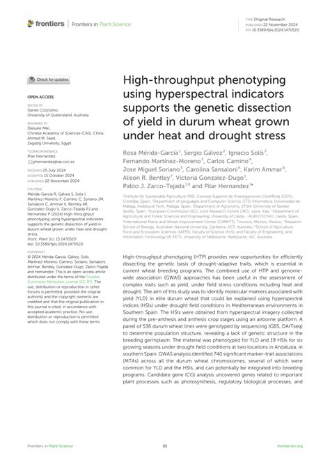 Pdf High Throughput Phenotyping Using Hyperspectral Indicators Supports The Genetic Dissection