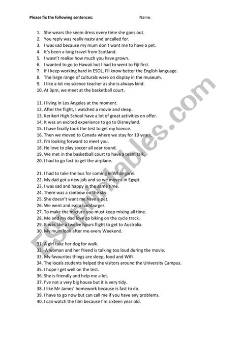 Common ESL Errors To Fix ESL Worksheet By Sethlapith