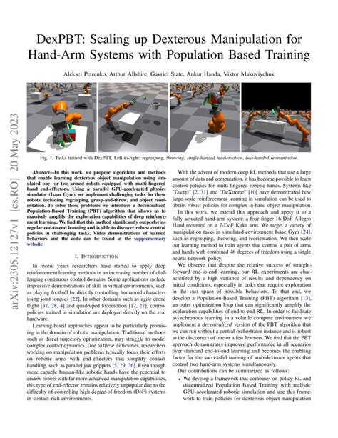Dexpbt Scaling Up Dexterous Manipulation For Hand Arm Systems With
