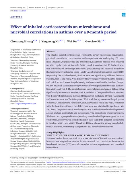 Pdf Effect Of Inhaled Corticosteroids On Microbiome And Microbial Correlations In Asthma Over