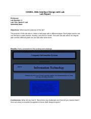 CIS363 3Lab Report Docx CIS363Web Interface Design With Lab Lab Report Professor Lab Number