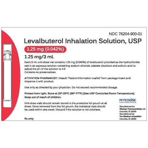 Levalbuterol Hcl Preservative Free Solution Nebulizer Vial 30 Vials